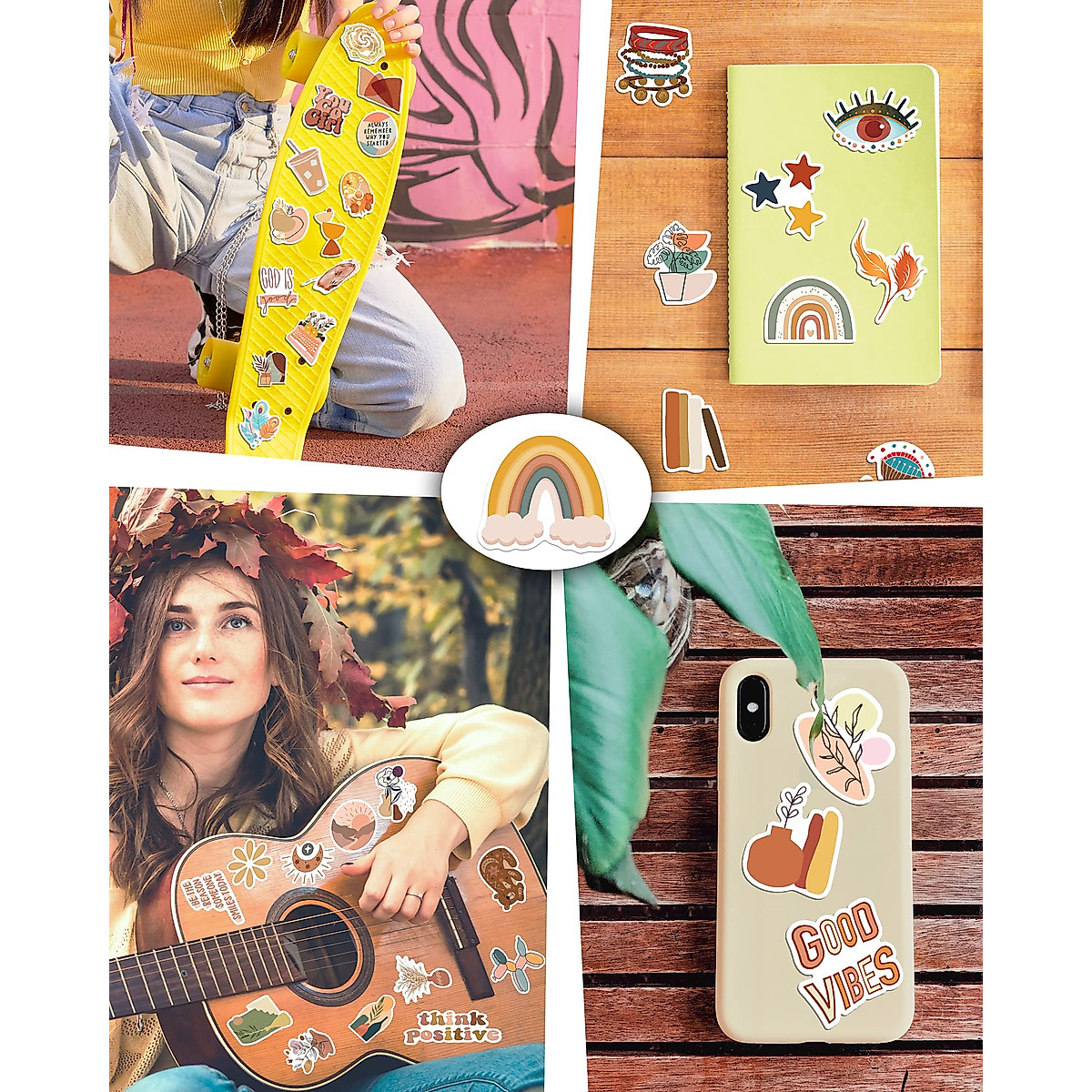 Benresive 300 Pcs Cute Stickers for Teens, Water Bottle Stickers, Preppy Boho Aesthetic Sticker Packs, Vinyl Waterproof Scrapbook Laptop Bulk Stickers for Adults Girls Kids