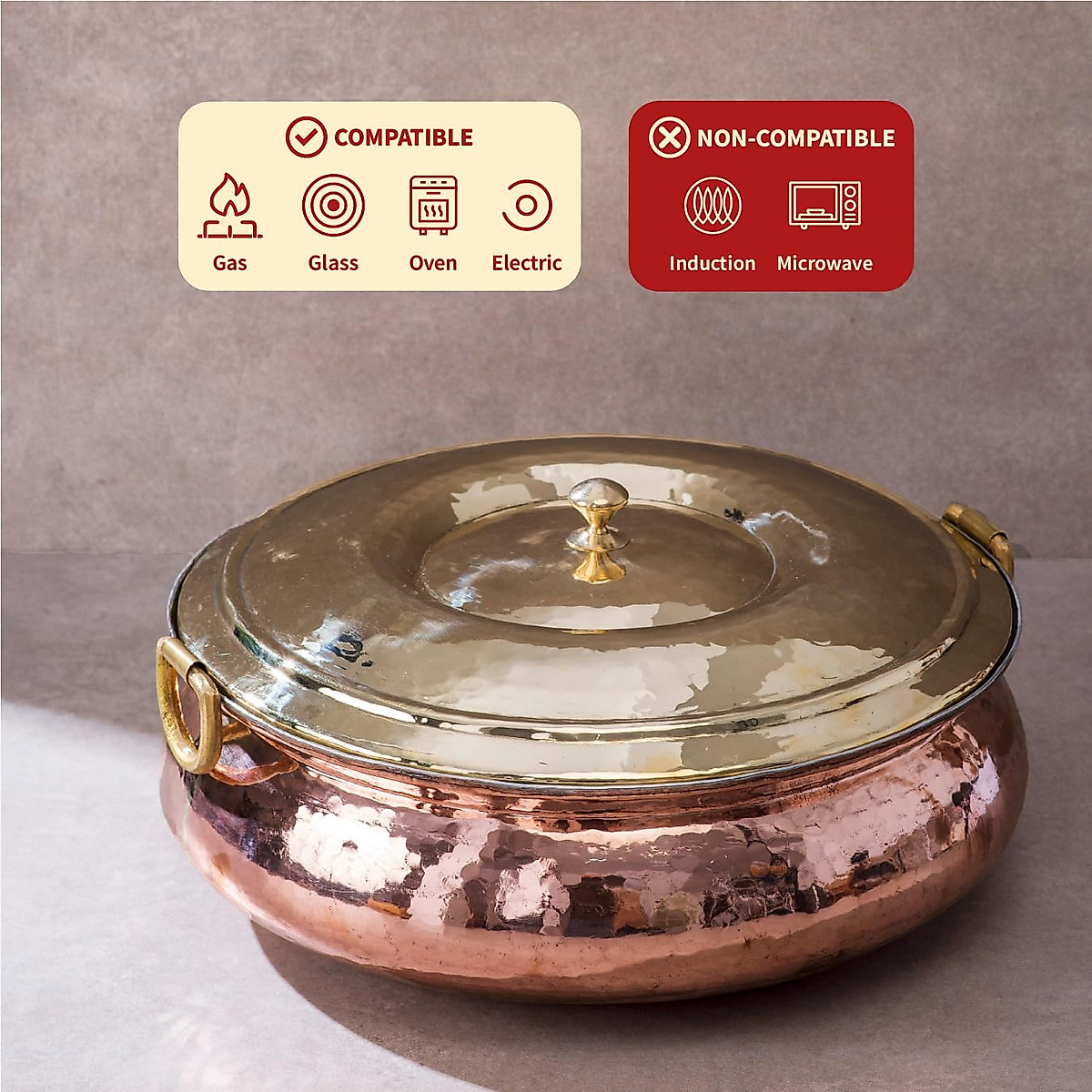 P-TAL Copper Hammered Lagaan | Cookware and Serveware | Pure Copper for Ayurvedic Health Benefits