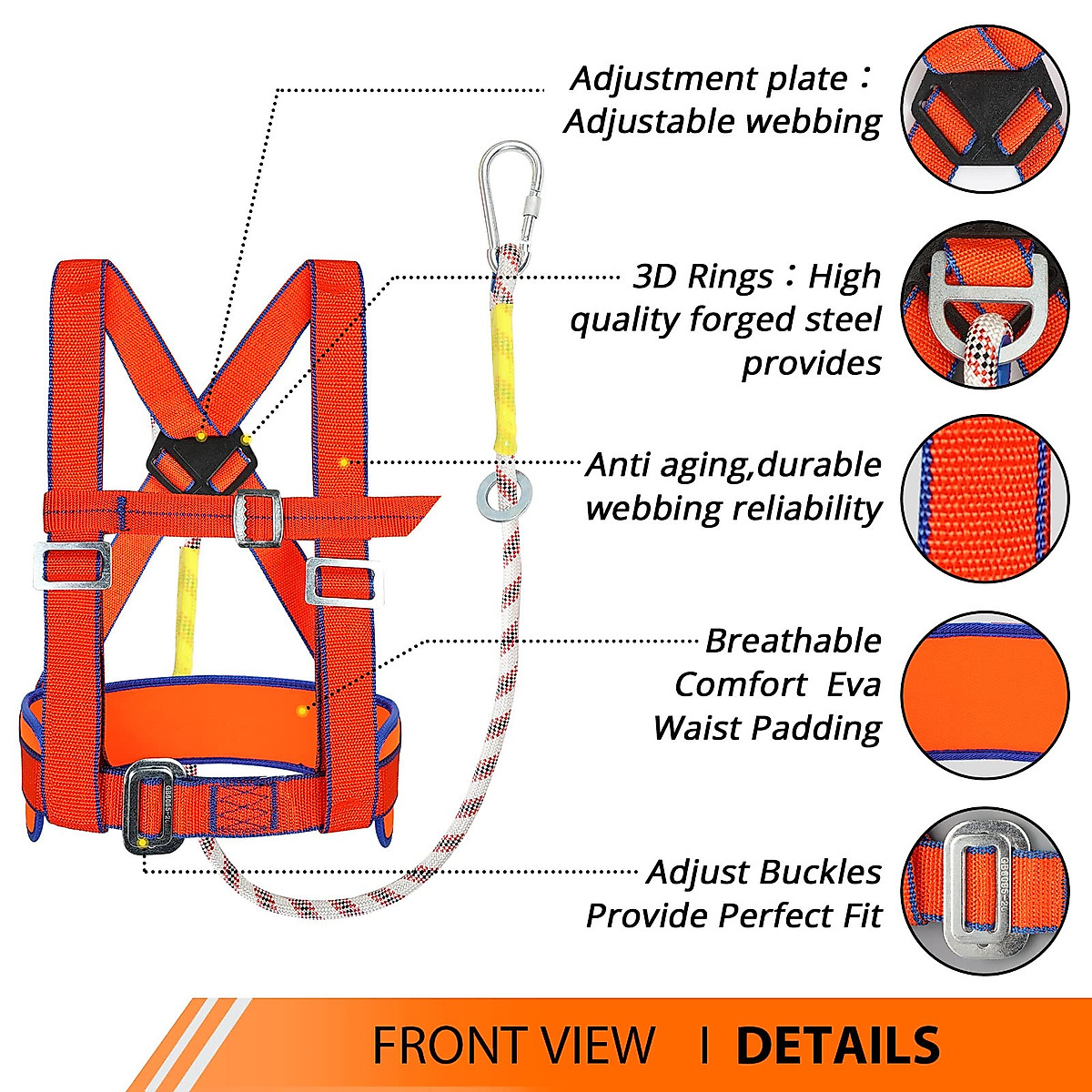 TRSMIMA Safety Harness Fall Protection - Half-Body Roofing Harness kit with 6 ft Lanyard and Padded Shoulder - OSHA/ANSI Compliant