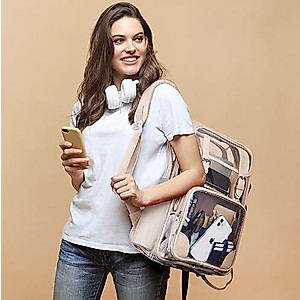 mommore Clear Backpack Heavy Duty Thick PVC Transparent Backpack with Leather Trim Large Capacity See Through Backpack