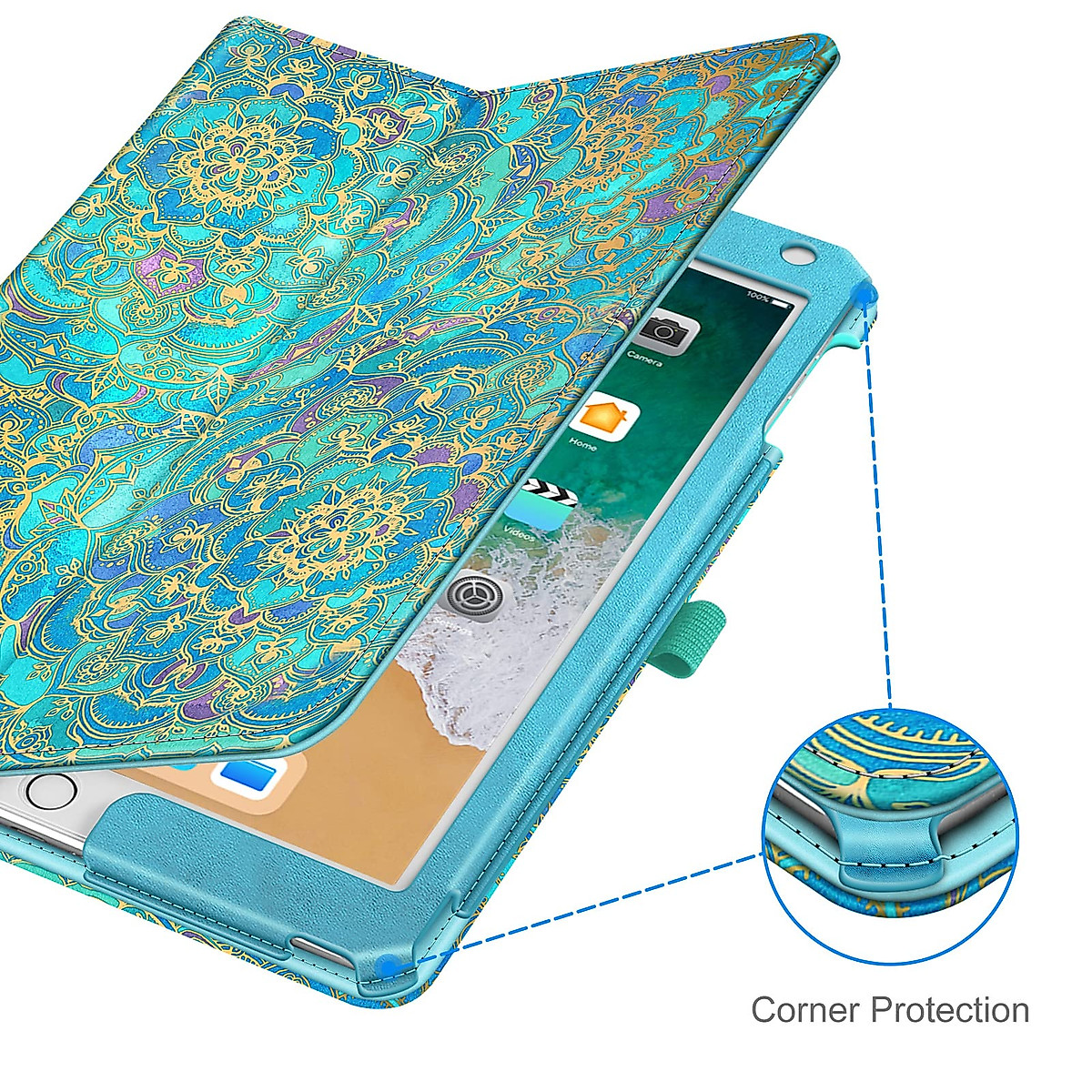 Fintie Folio Case for iPad 6th / 5th Generation (2018/2017), iPad Air 2 / Air 1 (9.7 Inch) - [Corner Protection] Premium Vegan Leather Stand Cover, Shades of Blue