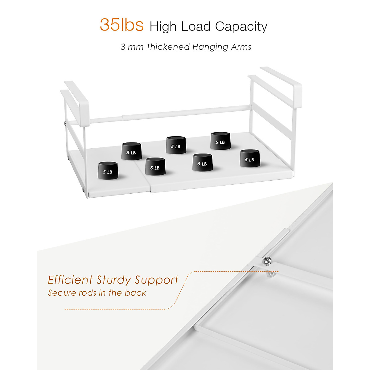 Selosiz Under Shelf Storage Basket Expandable Organizer, 2 Pack Hanging Baskets Under Cabinet Shelf, Add-on Space Saver Pantry Kitchen Cupboard Desk Counter Bookshelf, Heavy-Duty Slide-in White