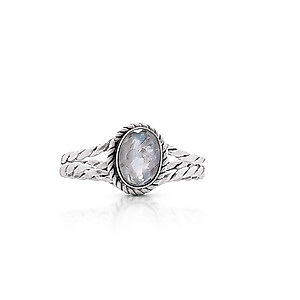 Koral Jewelry Moonstone Ethnic Vintage Gipsy Delicate Oval Ring 925 Sterling Silver Tribal Boho Chic (8)