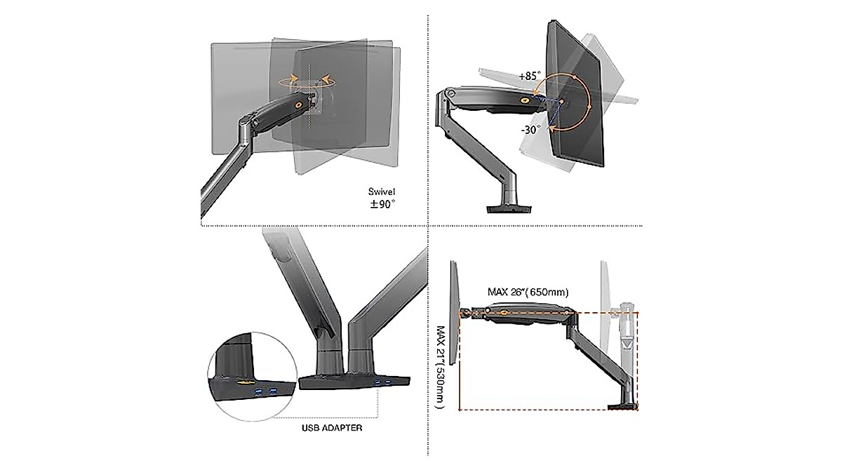 NB North Bayou Dual Monitor Mount - Full Motion Swivel Arm for 2 Screens