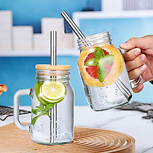 AmzFan Mason Jar with Lid and Straw, 2 Pack 20 OZ Mason Jars with Handle, Mason Jar Cups, Drinking Glasses Tumbler Reusable Boba Cups Smoothie Water Bottles for Iced Coffee, Milkshake, Smoothie, Tea