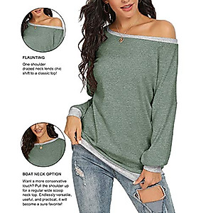 JINKESI Women Long Sleeve Tops Color Block Sweatshirts Round Neck Loose Tunic Top VG-Green-X-Large