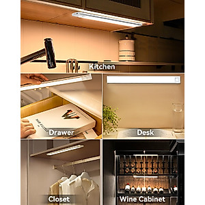 9in Motion Sensor Under Cabinet Lights Wireless, 1500mAh Battery Operated Counter Light Rechargeable Type-C USB,Ultra Thin Cabinet Lighting for Kitchen,Bedroom,Stair,Wardrobe,Cupboard(Warm White) 2Pcs