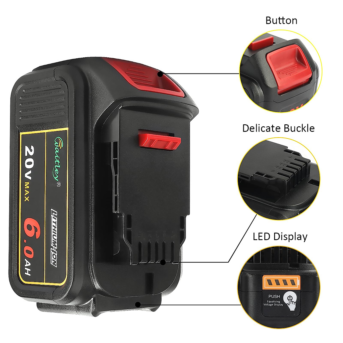 waitley 4 Pack 20V 6A Replacement Battery Compatible with Dewalt DCB200 DCB206 DCD DCF DCG Series Cordless Tools