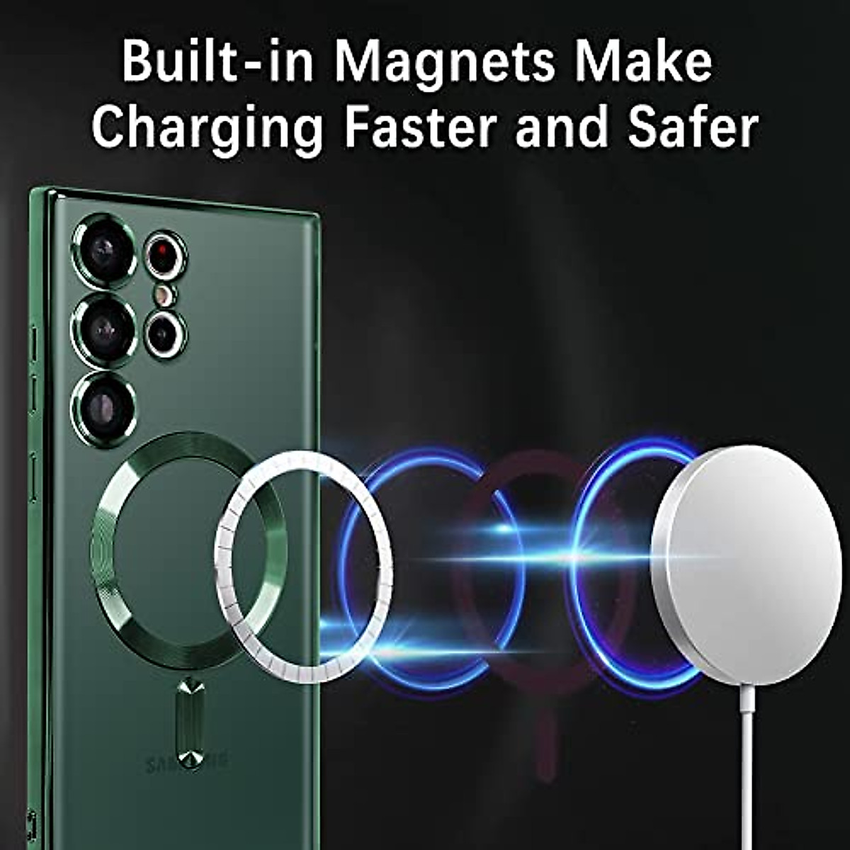 BITOBE Compatible with Samsung Galaxy S23 Ultra Plating Magnetic Case with Camera Lens Protector Magnetic Cover Soft TPU Clear Body Slim Fit Shockproof Case for Samsung Galaxy S23 Ultra-Green