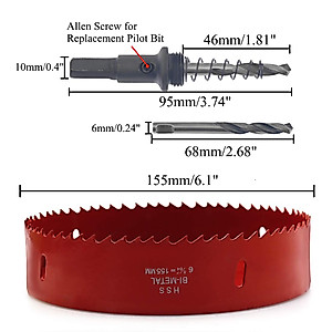 Biaungdo 155mm Hole Saw 6.1 Inch Bi-Metal Hole Saw Corn Hole Cutter for Cornhole Boards, Soft Metal, Drywall, Plastic, Wood, Fiberboard (Red)