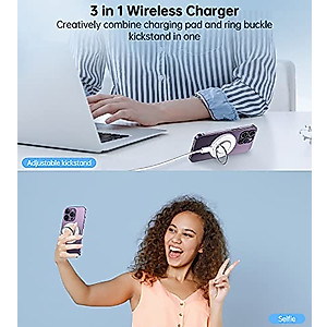 Magnetic Wireless Charger, Fast Mag-Safe Charger 3 in 1 Charging Station Compatible with iPhone 15/14/13/12 Series, iWatch Ultra/SE/9/8/7/6/5/4/3/2 AirPods, Travel Charger Pad (Plug to Use)