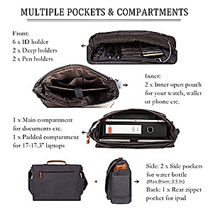 ESTARER Computer Messenger Bag 17-17.3 Inch Water-resistance Canvas Laptop Shoulder Bag for Travel Work College New Version, Grey