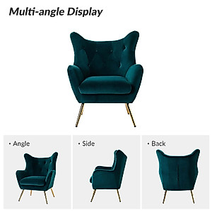 HULALA HOME Velvet Accent Chair, Set of 2 Modern Wingback Armchair with Metal Gold Legs, Tufted Upholstered Tall Back Side Chair for Living Room Bedroom, Home Office Reading Chair, Teal