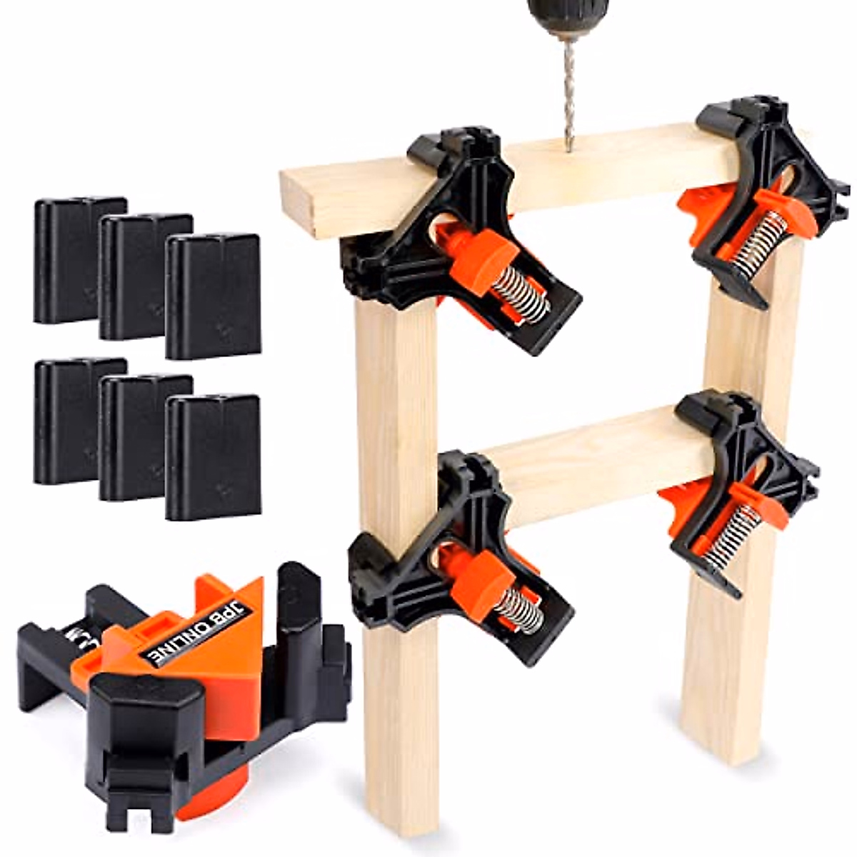 JPB Corner Clamps For Woodworking, 90 Degree Clamp, 4PCS Adjustable Spring Loaded Right Angle Clamp Set for carpenter, drilling, wood cabinets, frame | Pro Carson clamps for woodworking (5-22mm)