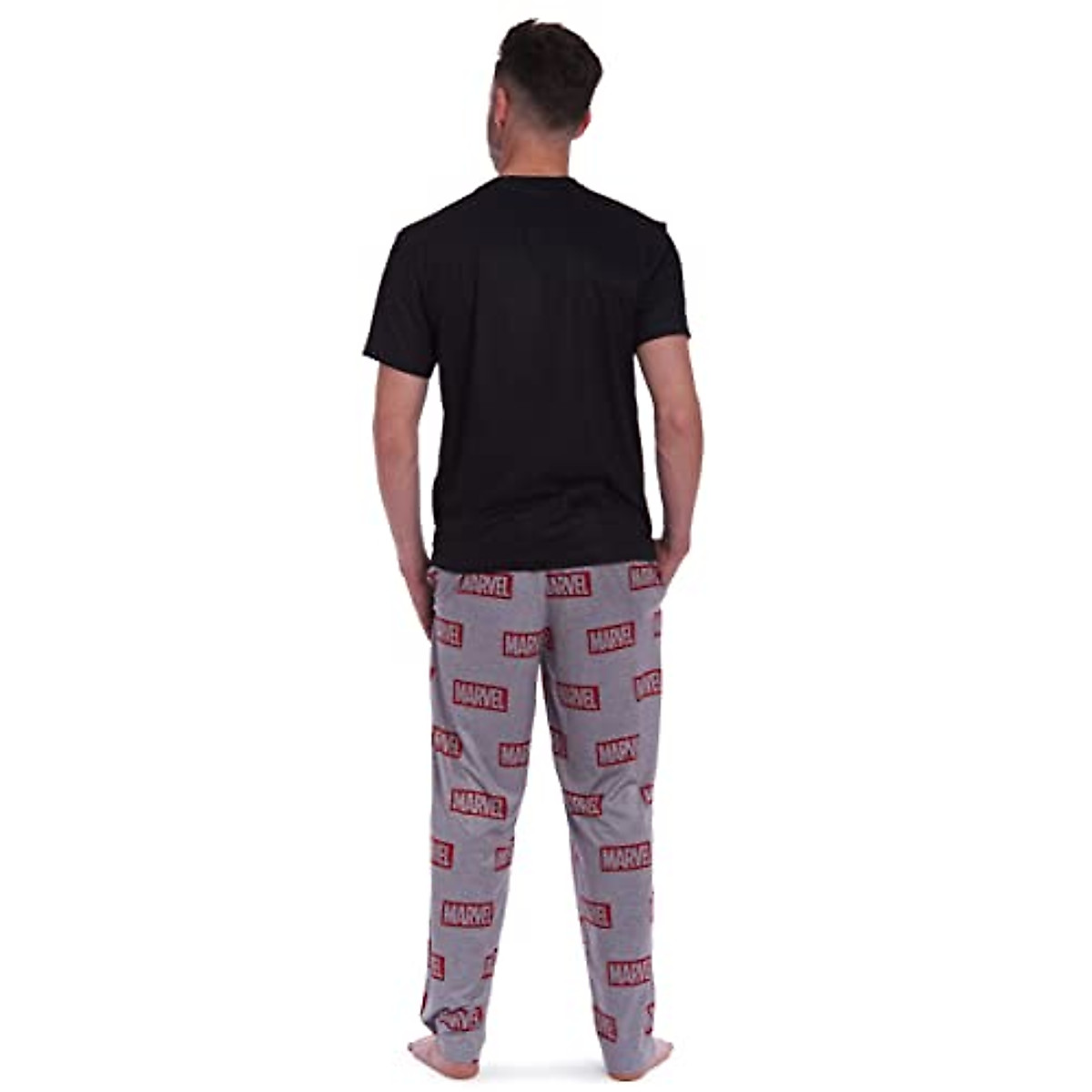 Marvel Avengers Periodic Table of Marvel Mens Pajama Shirt and Lounge Pants Sleep Set Black/Grey Medium