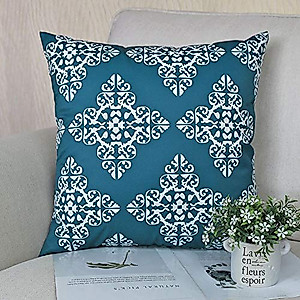 Andreannie Pack of 4 Blue Outdoor Waterproof Decorative Throw Pillow Cover Cushion Case for Garden Patio Tent Park Farmhouse Polyester Both Sides Printing Square 18 x 18 inches ¡ (Set of 4 Blue)