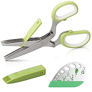 Herb Scissors Herb Stripper Set, Luxiv Stainless Steel Herb Cutter Tools 5-Blades Scissors with Herb Stripping Tool, Safe Cover, Cleaning Comb Multi-blade Herb Shears 2 IN 1 Herb Tools Kits (Green)