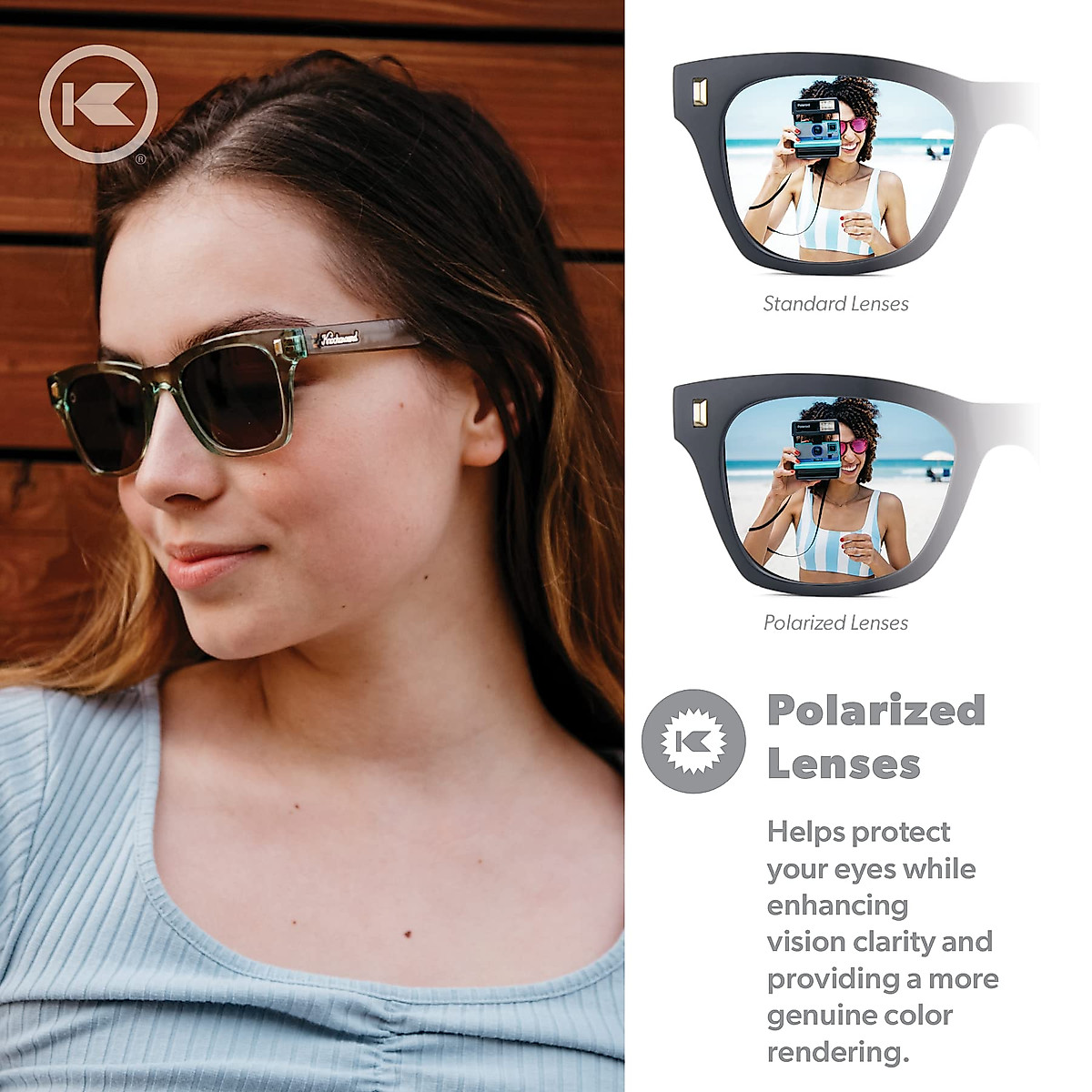 Knockaround Seventy Nines Polarized Sunglasses for Women & Men - Impact Resistant Lenses & Full UV400 Protection, Translucent Sage Frames/Amber Lenses