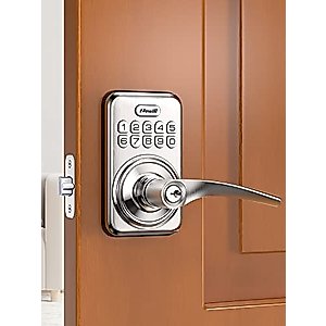 Keyless Entry Door Lock with Handle, Zowill Electronic Keypad Deadbolt Door Locks Handle Lever, Front Door Lock Set, Digital Door Lock, Auto-Locking, Anti-peep Code Door Handle Lock, Satin Nickel