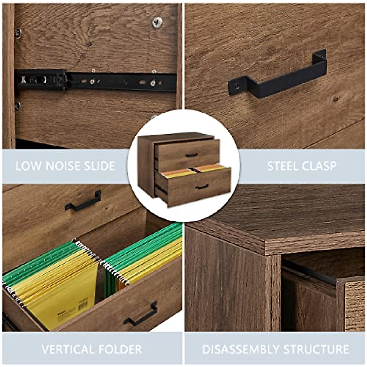 SYING88 Office Lateral File Cabinets, 2 Drawer Wood Lateral File Cabinet with Anti-tilt Mechanism, Storage Filing Cabinet for Home Office (Brown)