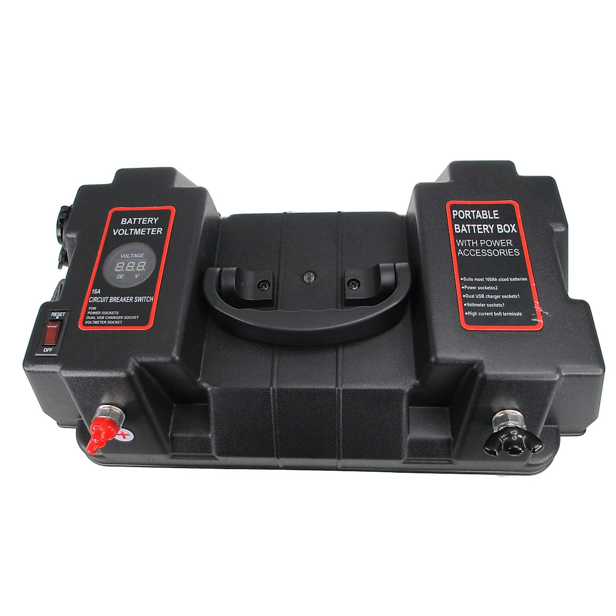 Pactrade Marine Boat Battery Box Dual USB Charger 2 Power Socket Voltmeter Gauge