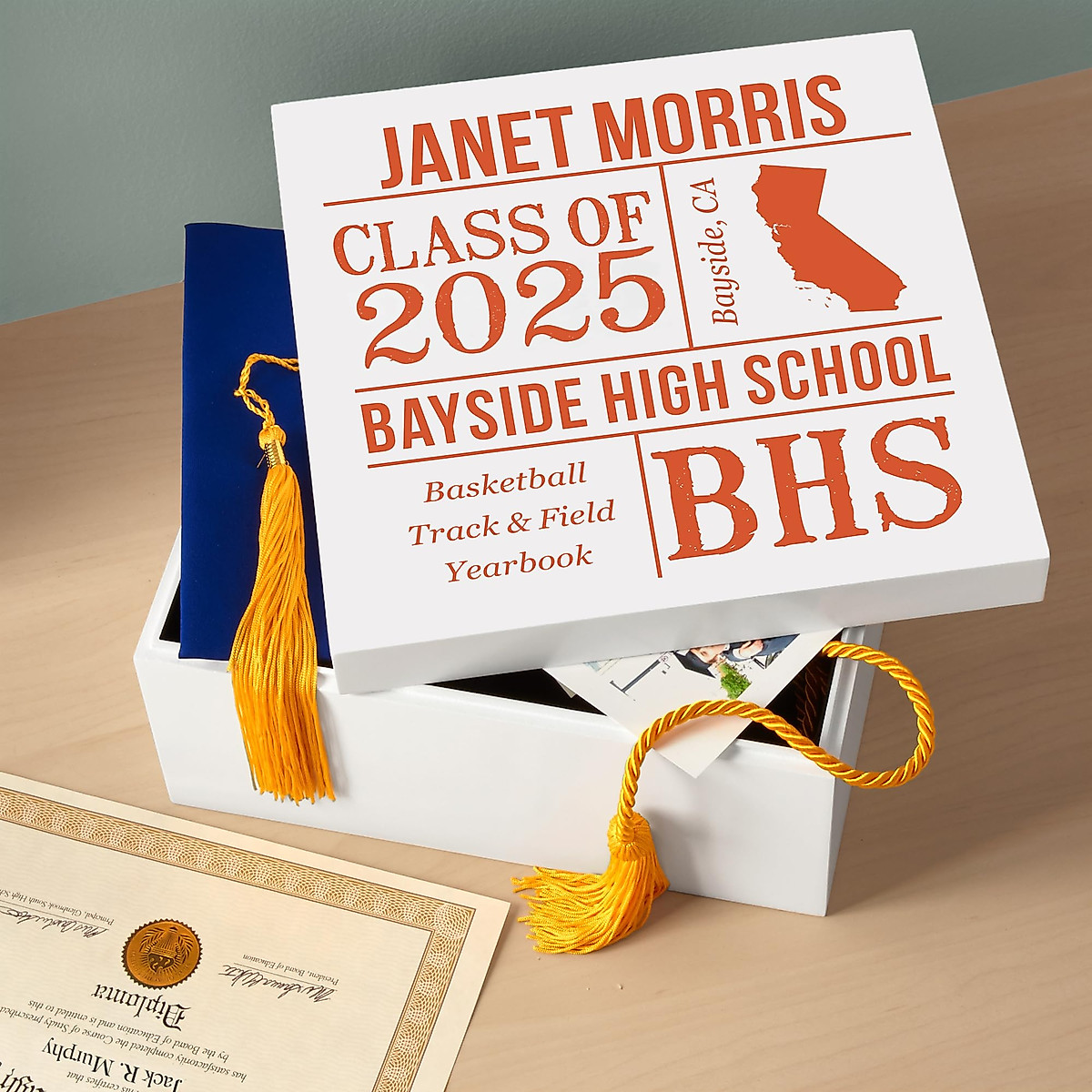 Let's Make Memories Personalized Keepsake Box - All About The Graduate - Graduation Mementos - Class of 2022 - 6” Hx12” Sq. - Red