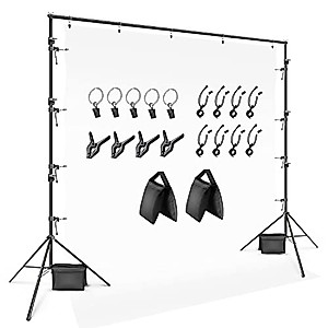 LimoStudio 10 x 9.6 ft. (W x H) Heavy Duty Backdrop Stand, Easy Background Install with Ring Clip, Elastic String Clip, Clamp, Photo Studio, AGG3132