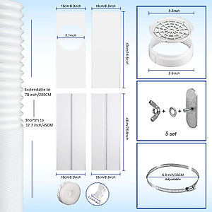 GNILLKO Portable Air Conditioner AC Window Kit with 5.9" Exhaust Hose & Coupler, Adjustable Window Seal Kit Plate for AC Unit, Portable AC Window Vent Kit for Sliding Horizontal & Vertical Window