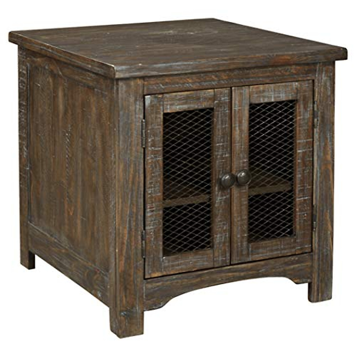 Signature Design by Ashley Danell Ridge Rustic Square End Table with Double Cabinet Doors and 1 Storage Shelf, Brown