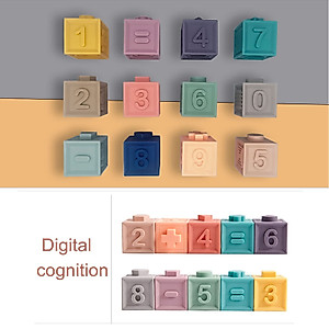 Yzata Baby Blocks Soft Building Blocks Baby Teething Toys Teethers Educational Squeeze Play with Numbers Animals Shapes Textures Gifts 6 Months and Up 12PCS