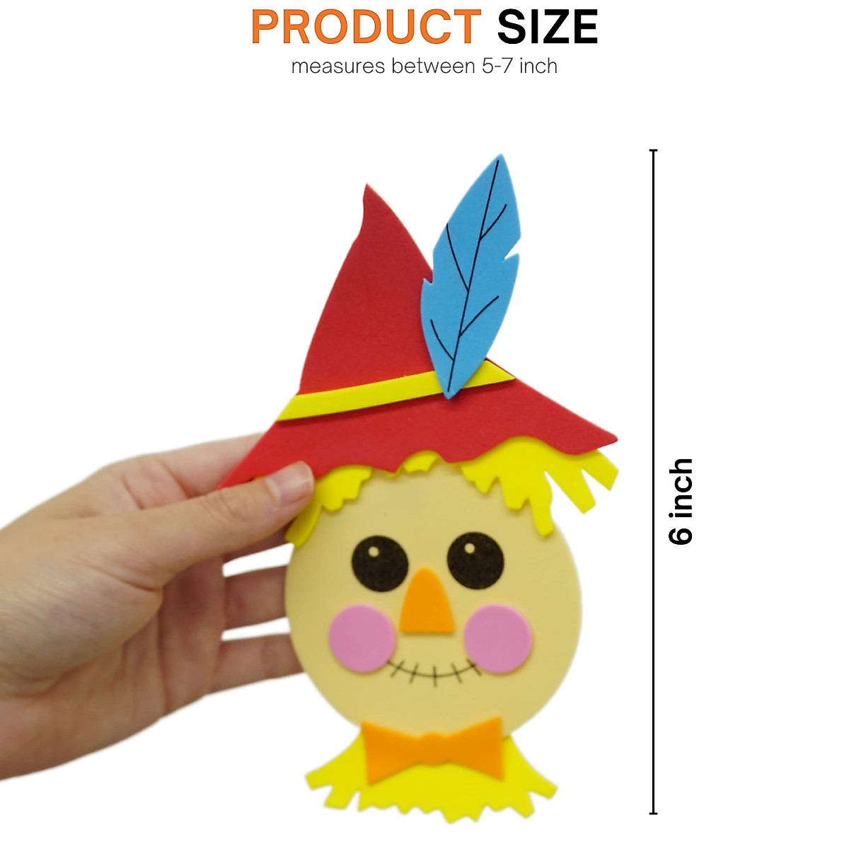 4E's Novelty Scarecrow Fall Crafts for Kids (12 Pack) Foam Self Adhesive, Crafts for Kids Bulk with Magnet, Halloween, Thanksgiving DIY Party Favors Activity for Ages 3-12