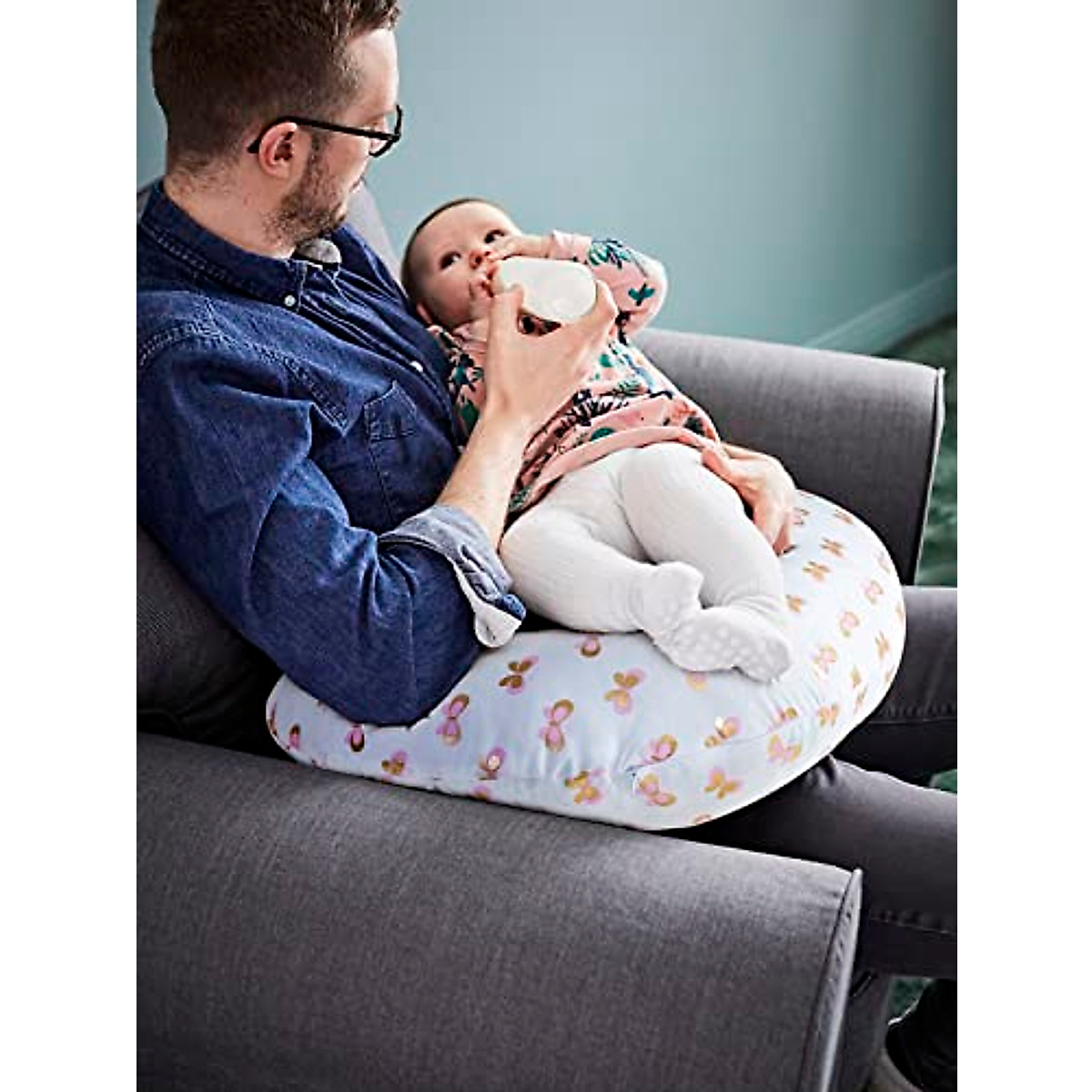 Little Grape Land Nursing Pillow Covers for Baby Girl, Soft Removable Covers Breathable for Breastfeeding Pillows, 2 Pack Nursing Pillow Cases Fit Standard Nursing Pillows (Floral & Butterfly)