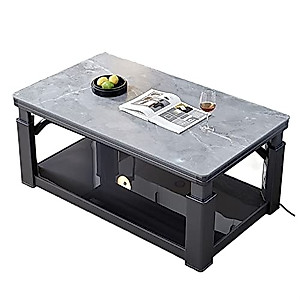 Outdoor Garden Heater Heater Coffee Table, Rectangular Ceramic Heater Coffee Table with Slate Top, Liftable Electric Heater Table with Thermostat, Timer and Remote Control Patio He