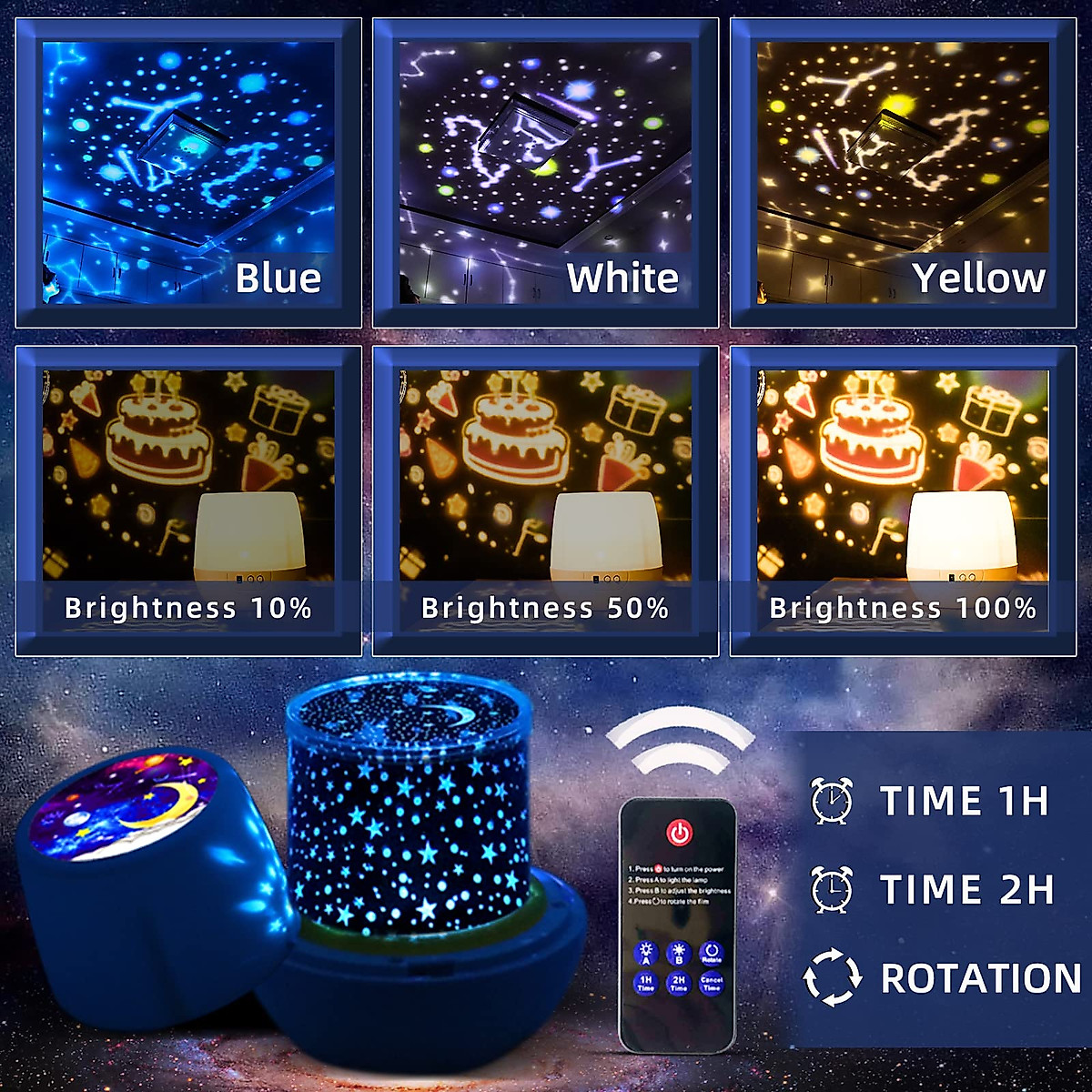 Star Night Lights for Kids, Remote Control Star Projector, with LED Timer, 360 Degree Rotating Planet Night Lighting Lamps Sky Galaxy Constellation Projection for Baby Bedrooms (Remote Flim-7 Set)