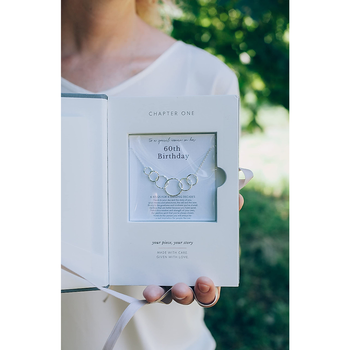 HOPE LOVE SHINE 60th Birthday Gift for Women, Mom, Wife, Sister - 60th Birthday Necklace, Jewelry 17+2", Sterling Silver, 6 Interlocking Rings