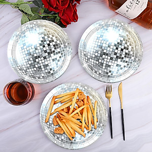 durony 150 Pieces Silver Disco Ball Paper Dinner Plates 70s Silver Foil Disposable 9-Inch Plates 80s 90s Disco Paper Tableware for Disco Bachelorette Groovy Birthday Wedding Party Decorations