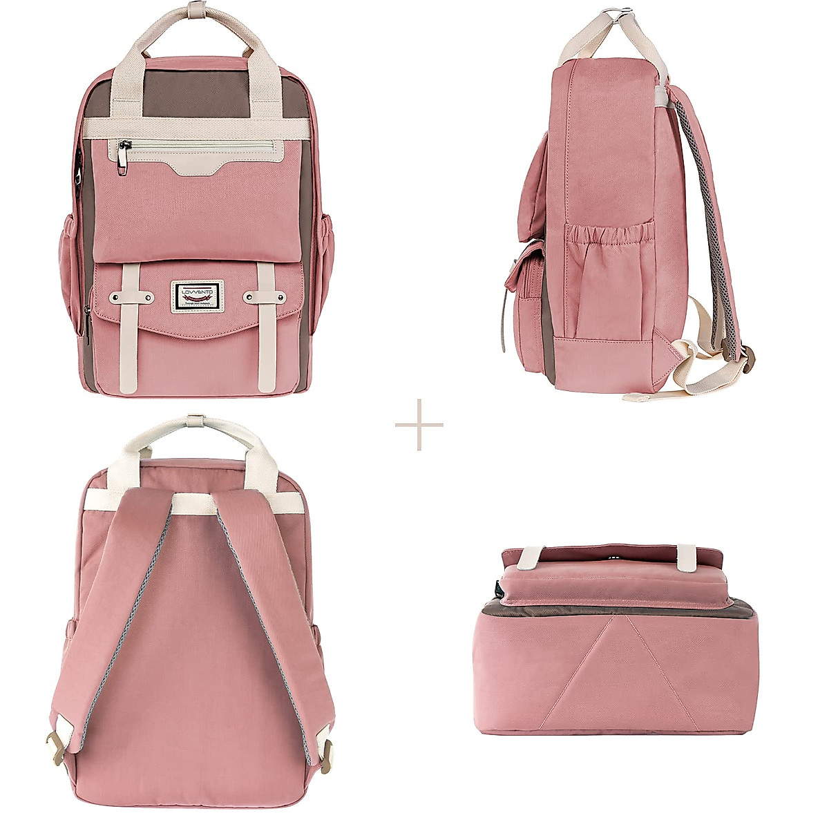 Lovvento College Backpack for Women Cute Vintage Travel Bag Aesthetic Laptop Backpack 15.6 Inch Waterproof Computer Work