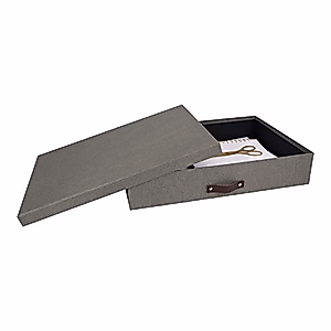 Bigso Sverker Canvas Fiberboard Legal and Art Storage Box | Scrapbook Storage Box for Loose Papers and More | Durable Document Boxes with Lid and Leather Handle | 17.1’’ x 12.2’’ x 3.3’’ | Grey