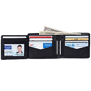 Alpine Swiss RFID Luka Men's Flip ID Wallet Deluxe Capacity ID Bifold With Divided Bill Section Camden Collection Soft Nappa Black
