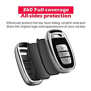 Tukellen for Audi Key Fob Cover Case,Premium Soft TPU 360 Degree Full Protection Key Shell Key Case Compatible with Audi R8 Q5 Q7 S3 S4 S5 S6 S7 S8 SQ5 RS5 RS7 A4 A5 A6 A7 A8 Keyless Entry (Silver)