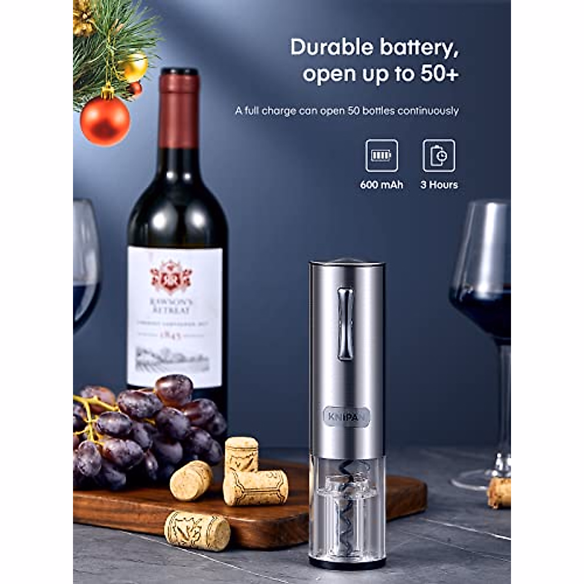 KNIPAN Electric Wine Opener 5-IN-1, Automatic Wine Bottle Openers with Foil Cutter, Wine Aerator Pourer, Vacuum Stopper, Rechargeable Electronic Corkscrew Wine Opener Kit