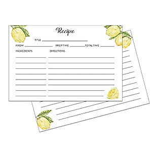 Heart&Berry Lemon Recipe Cards 4x6 Double Sided - Set Of 50 Thick Recipe Cards