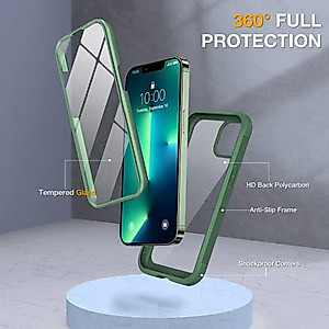 Miracase Glass Case Compatible with iPhone 13 Pro Max Case 6.7 inch, [Glass Screen Protector] Full Body Rubber Bumper Case Cover (Alpine Green)