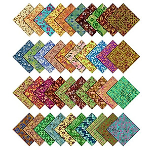 Soimoi 40Pcs Batik Print Precut Fabrics Strips Roll Up 1.5x42inches Cotton Jelly Rolls for Quilting - Yellow