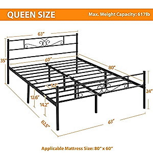 Yaheetech Queen Size Bed Frames/Metal Platform Bed with Headboard and Footboard/No Box Spring Needed/Easy Assembly, Black