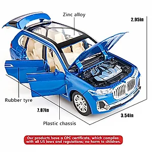 BDTCTK 1/24 Compatible for X7 SUV Model Car Toy Diecast Toy Cars, Zinc Alloy Pull Back Toy car with Sound and Light for Kids Boy Girl Gift(Blue)
