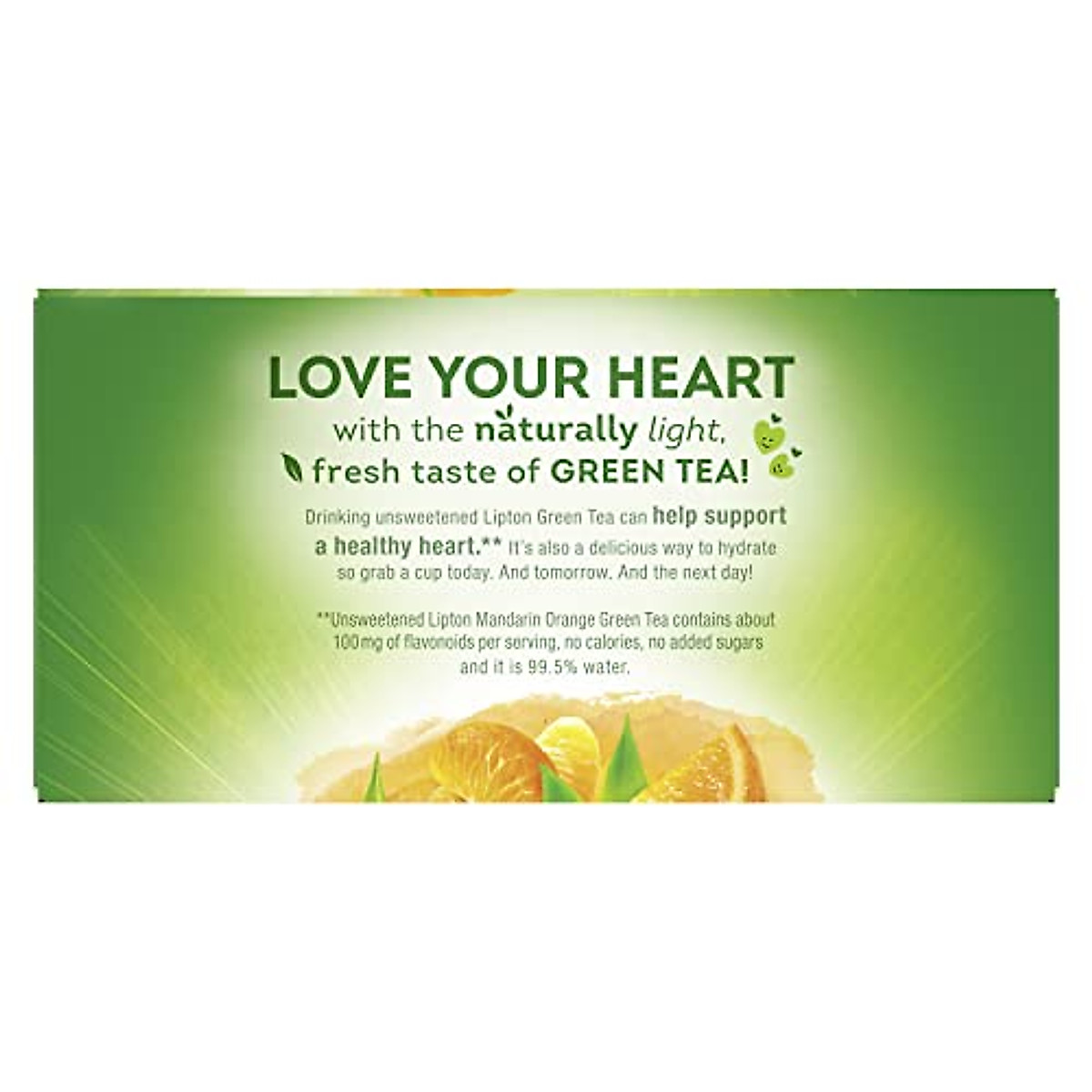 Lipton Green Tea Bags Flavored with Other Natural Flavors Mandarin Orange Can Help Support a Healthy Heart 1.13 oz 20 Count, Pack of 6