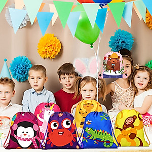 WILLBOND 24 Pack Drawstring Party Favors Bags Cartoon Animal Candy Goodie Drawstring Bags for Boys Birthday Kids Gift Bags Return Gift Bags for Kids Boys Girls Birthday Party Supplies, 24 Styles