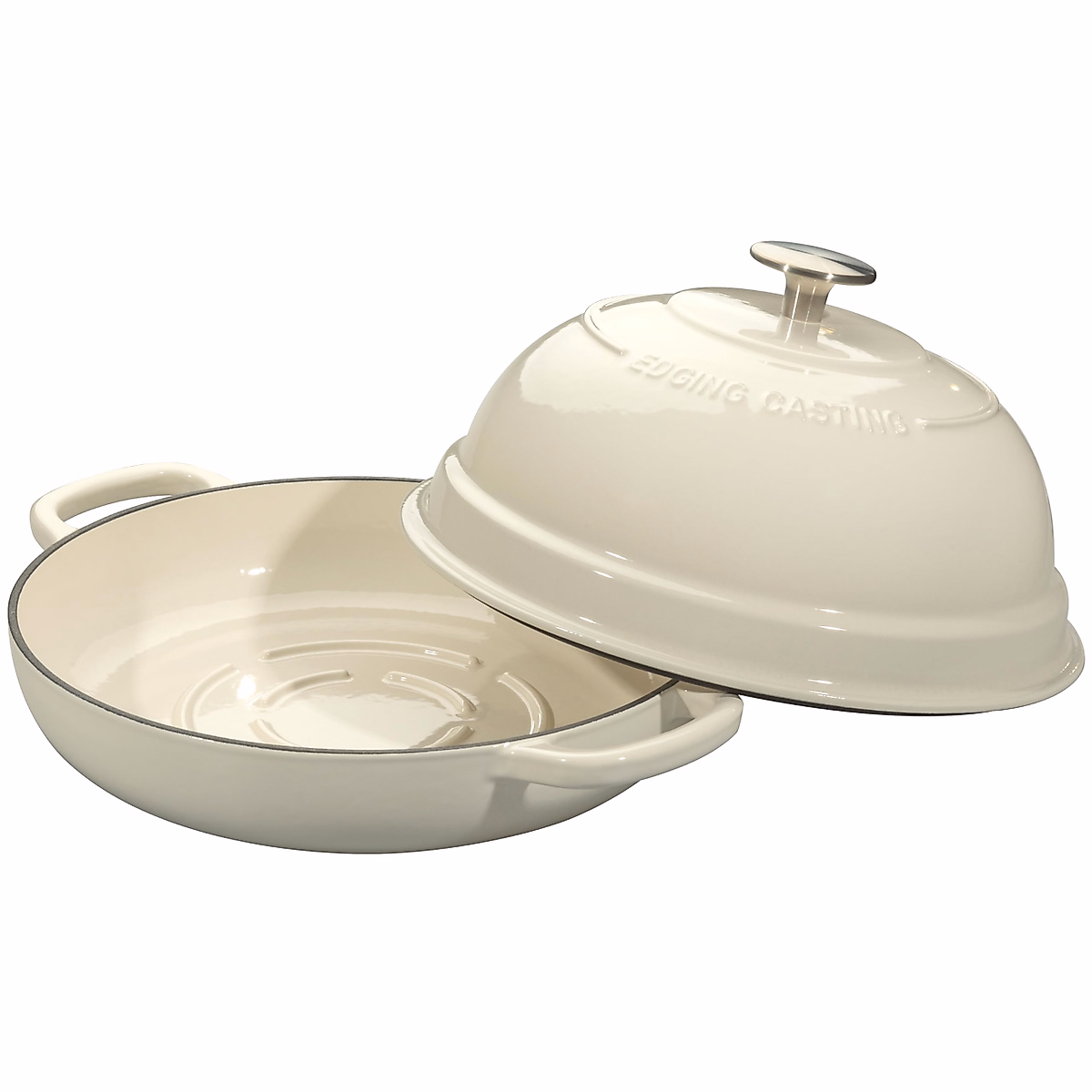 EDGING CASTING Enameled Cast Iron Dutch Oven Pot with Lid, Round Bread Oven for Homemade Sourdough Bread Baking, 6 Quart, White