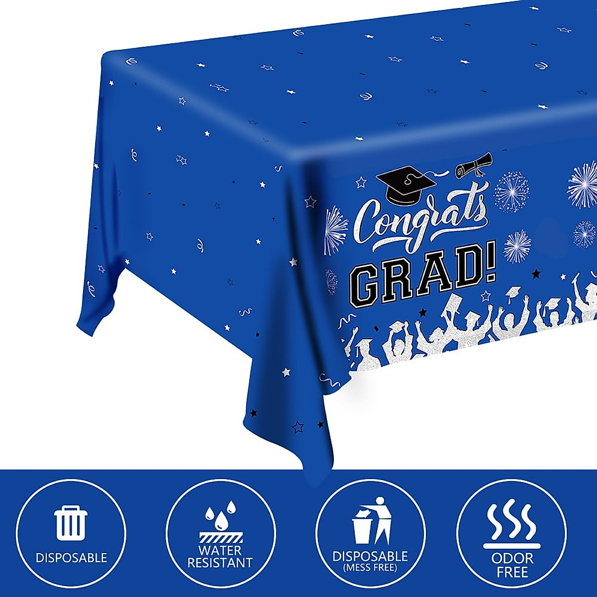 JVORFDG Graduation Party Decorations 2024 Congrats Grad Table Cover for Graduations Party Supplies 3pcs Blue Tablecloth 54 x 108 Inch